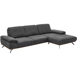 Ecksofa DIE PLANBAR "PN-EM18063 L-Form", grau (graphit), B:322cm H:89cm T:187cm, Sichtrahmen: Aus Spannplatte mit augesetzten Weildeiche funiert, Sofas, Ecksofa, wahlweise mit echt bezogenem R&uuml;cken und Sitztiefenverstellung