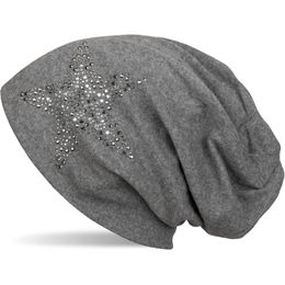 Beanie styleBREAKER "Beanie M&uuml;tze mit Strass Nieten Stern", Damen, grau (grau meliert), Obermaterial: 100% Viskose CV., Modisch, M&uuml;tzen Beanie