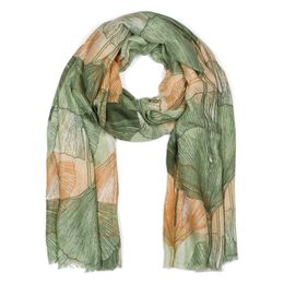 Schal styleBREAKER "Langer Schal Ginkgo Leaves", Damen, gr&uuml;n (gr&uuml;n, braun), Obermaterial: 100% Viskose CV., Modisch, Modet&uuml;cher Schal