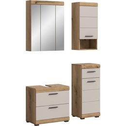 Badm&ouml;bel-Set Welltime "SIENA, 4 teilig, bestehend aus:", evoke oak nachbildung, kaschmir matt, B:112cm H:191cm T:34cm, Holzwerkstoff, MDF, Kastenm&ouml;bel-Sets, Badm&ouml;bel-Set, Waschbeckenunterschrank, Spiegelschrank, Unterschrank, H&auml;ngeschrank