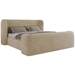 POLSTERBETT EMORA CLASSIC DUO 200/200 - Creme Pl&uuml;sch - Schaum-Matratze