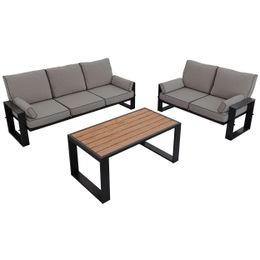 GARTENM&Ouml;BEL-SET ELBA: 1x Tisch, 2x Sofa - Grau