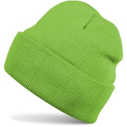 Strickm&uuml;tze styleBREAKER "Winter Strickm&uuml;tze mit Krempe", Damen, gr&uuml;n (limettengr&uuml;n), Obermaterial: 100% Polyacryl PAN., Modisch, M&uuml;tzen Strickm&uuml;tze