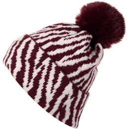 Bommelm&uuml;tze styleBREAKER "Strick Bommelm&uuml;tze mit Zebra Muster", Damen, rot (bordeaux, beige), Obermaterial: 100% Viskose CV., Modisch, M&uuml;tzen