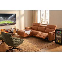 Ecksofa OTTO HOME "LUND, L-Form, 261cm, man. o. elektr. Relaxfunktion (mit USB-A)", braun (cognac), B:261cm H:97cm T:179cm, Echtleder 100% Echtleder;Kunstleder 100% Polyurethan, Sofas, Ecksofa, und Kopfteilverstellung