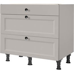 Unterschrank Nobilia "Cascada", vormontiert, mit h&ouml;henverstellbaren Sockelf&uuml;&szlig;en, in den", grau (front: lacklaminat steingrau, korpus: steingrau), B:90cm H:87cm T:58,3cm, Schr&auml;nke, Unterschrank, Breiten 30, 45, 60 und 90 cm, mit Schubkasten und Ausz&uuml;gen