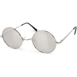 Sonnenbrille styleBREAKER "Retro Sonnenbrille Klein Rund mit Federscharnier", Damen, silber (gestell silber, glas silber verspiegelt), Modisch, Sonnenbrillen Sonnenbrille