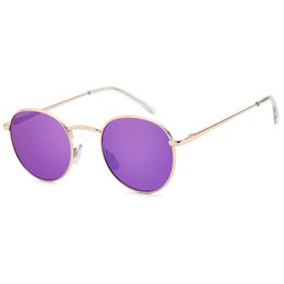 Sonnenbrille styleBREAKER "Sonnenbrille Pantobrille rund", Damen, lila (gestell gold, glas lila verspiegelt), Modisch, Sonnenbrillen Sonnenbrille