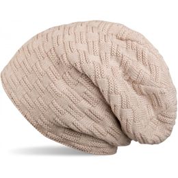 Strickm&uuml;tze styleBREAKER "Feinstrick Beanie mit Flecht Muster und Teddyfleece", Damen, beige, 100% Viskose CV., Modisch, M&uuml;tzen Strickm&uuml;tze