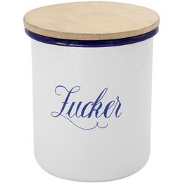 Kr&uuml;ger Zuckerdose KR&Uuml;GER "Husum", wei&szlig;, H:15,5cm &Oslash;:12cm, Emaille, Holz, Lebensmittelaufbewahrungsbeh&auml;lter, Zuckerdose, mit Holzdeckel