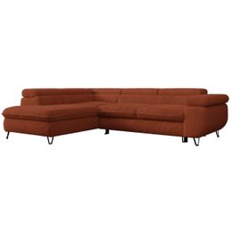 ECKSOFA PEDRO L Orange Pl&uuml;sch - Links Seite