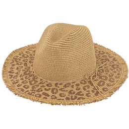 Sonnenhut styleBREAKER "Panama Strohhut mit Leoparden Muster", Damen, braun, Obermaterial: 100% Papierstroh PAS., Modisch, H&uuml;te