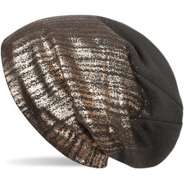 Strickm&uuml;tze styleBREAKER "Feinstrick Beanie mit Metallic Print", Damen, grau (dunkelgrau, rosegold), 100% Polyacryl PAN., Modisch, M&uuml;tzen Strickm&uuml;tze