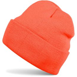 Strickm&uuml;tze styleBREAKER "Winter Strickm&uuml;tze mit Krempe", Damen, orange (neonorange), Obermaterial: 100% Polyacryl PAN., Modisch, M&uuml;tzen Strickm&uuml;tze
