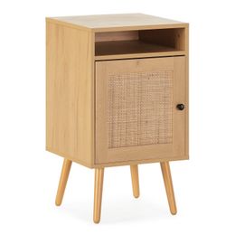 NACHTTISCH Bella 1 T&uuml;r in Eichenfarbe, nat&uuml;rliches Rattan