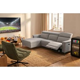 Ecksofa OTTO HOME "LUND, L-Form, 261cm, man. o. elektr. Relaxfunktion (mit USB-A)", grau (hellgrau), B:261cm H:97cm T:179cm, Webstoff 100% Polyester, Sofas, Ecksofa, und Kopfteilverstellung