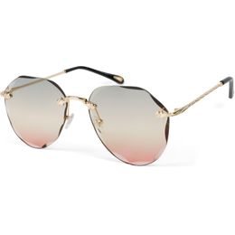 Pilotenbrille styleBREAKER "Rahmenlose Piloten Sonnenbrille mit Diamant Schliff", Damen, orange (gestell gold, glas grau, apricot verlauf), Modisch, Sonnenbrillen
