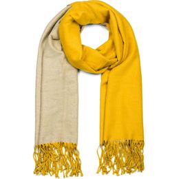 Schal styleBREAKER "2-Farbiger Schal mit Fransen", Damen, gelb (curry, grau), Obermaterial: 70% Viskose CV. 30% Wolle WO., Modisch, Modet&uuml;cher Schal