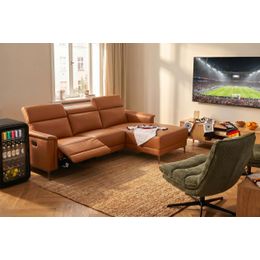 Ecksofa OTTO HOME "LUND, L-Form, 261cm, man. o. elektr. Relaxfunktion (mit USB-A)", braun (cognac), B:261cm H:97cm T:179cm, Kunstleder 100% Polyurethan, Sofas, Ecksofa, und Kopfteilverstellung