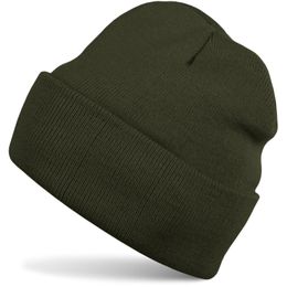Strickm&uuml;tze styleBREAKER "Winter Strickm&uuml;tze mit Krempe", Damen, gr&uuml;n (oliv), Obermaterial: 100% Polyacryl PAN., Modisch, M&uuml;tzen Strickm&uuml;tze