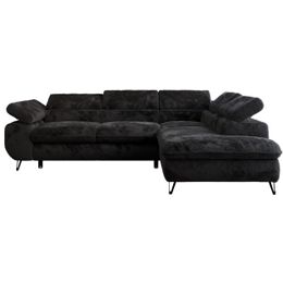 ECKSOFA PETER L Schwarz Pl&uuml;sch - Rechts Seite