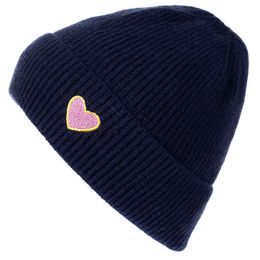 Strickm&uuml;tze styleBREAKER "Strick Beanie mit Herz Stickerei", Damen, blau (dunkelblau), Obermaterial: 22% Nylon NY. 48% Polyacryl PAN. 30% Polyester PES., Modisch, M&uuml;tzen Strickm&uuml;tze