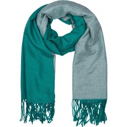 Schal styleBREAKER "2-Farbiger Schal mit Fransen", Damen, gr&uuml;n (smaragdgr&uuml;n, creme), Obermaterial: 70% Viskose CV. 30% Wolle WO., Modisch, Modet&uuml;cher Schal