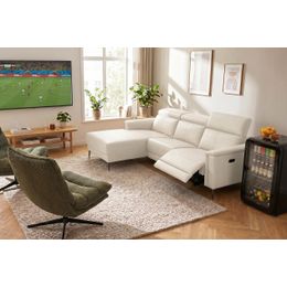Ecksofa OTTO HOME "LUND, L-Form, 261cm, man. o. elektr. Relaxfunktion (mit USB-A)", beige (creme), B:261cm H:97cm T:179cm, Echtleder 100% Echtleder;Kunstleder 100% Polyurethan, Sofas, Ecksofa, und Kopfteilverstellung