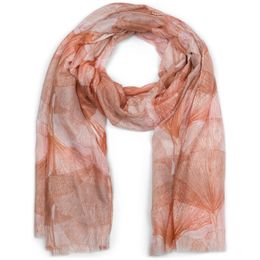 Schal styleBREAKER "Langer Schal Ginkgo Leaves", Damen, orange (terracotta, beige), Obermaterial: 100% Viskose CV., Modisch, Modet&uuml;cher Schal