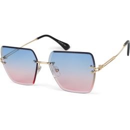 Sonnenbrille styleBREAKER "Rahmenlose Rechteckige Sonnenbrille mit Diamant Schliff", Damen, lila (gestell gold, glas blau, rosa verlauf), Modisch, Sonnenbrillen Sonnenbrille