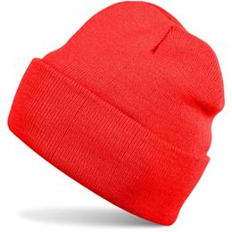 Strickm&uuml;tze styleBREAKER "Winter Strickm&uuml;tze mit Krempe", Damen, rot, Obermaterial: 100% Polyacryl PAN., Modisch, M&uuml;tzen Strickm&uuml;tze