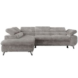 ECKSOFA PABLO L Hellgrau Cord - Links Seite mit Visco Topper