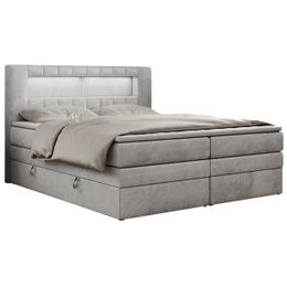BOXSPRINGBETT GOLD-5 KING LED 200/200 Hellgrau Velvet - H4