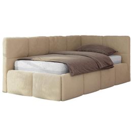 JUGENDBETT ARVO 90/200 - Beige Pl&uuml;sch - ohne Matratze - Rechts Seite