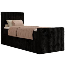 BOXBETT TILIANO DUO 90/200 - Schwarz Cord - H3 - Topper Visco - Links Seite