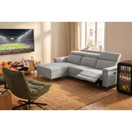 Ecksofa OTTO HOME "LUND, L-Form, 261cm, man. o. elektr. Relaxfunktion (mit USB-A)", grau (hellgrau), B:261cm H:97cm T:179cm, Webstoff 100% Polyester, Sofas, Ecksofa, und Kopfteilverstellung