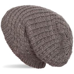 Strickm&uuml;tze styleBREAKER "Grobstrick Beanie M&uuml;tze", Damen, grau (taupe), Obermaterial: 10% Viskose CV. 80% Polyacryl PAN. 10% Wolle WO., Modisch, M&uuml;tzen Strickm&uuml;tze
