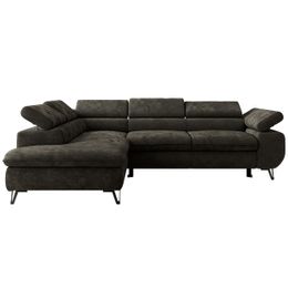 ECKSOFA PABLO L Dunkelgrau Schenille glatt - Links Seite mit Visco Topper