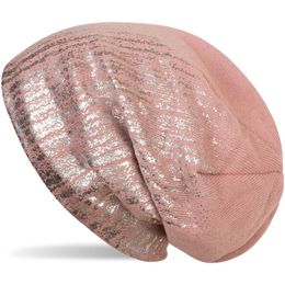 Strickm&uuml;tze styleBREAKER "Feinstrick Beanie mit Metallic Print", Damen, rosa (altrose, silber), 100% Polyacryl PAN., Modisch, M&uuml;tzen Strickm&uuml;tze