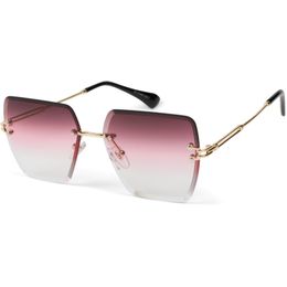 Sonnenbrille styleBREAKER "Rahmenlose Rechteckige Sonnenbrille mit Diamant Schliff", Damen, pink (gestell gold, glas pink verlauf), Modisch, Sonnenbrillen Sonnenbrille