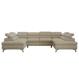 WOHNLANDSCHAFT PABLO U Schenille glatt Beige mit Topper Visco
