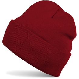 Strickm&uuml;tze styleBREAKER "Winter Strickm&uuml;tze mit Krempe", Damen, rot (bordeaux, rot), Obermaterial: 100% Polyacryl PAN., Modisch, M&uuml;tzen Strickm&uuml;tze