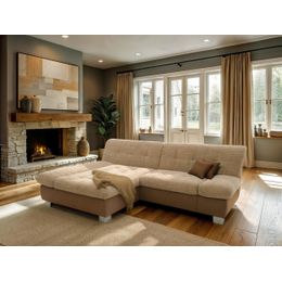 Ecksofa DOMO collection "100031 234x157 cm, kompakt, komfortabel & bequem, L-Form", braun (beige, braun), B:234cm H:80cm T:157cm, 90% Polyester, 10% Acryl, Sofas, Ecksofa, whlw. mit Bettfunktion und Armteilverstellung