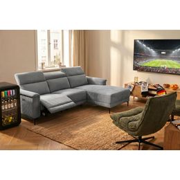 Ecksofa OTTO HOME "LUND Cord, L-Form, 261 cm, man. o. elektr. Relaxfunktion (mit USB-A)", grau, B:261cm H:97cm T:179cm, 100% Polyester, Sofas, Ecksofa, USB-C bei elektrischer Variante und Kopfteilverstellung