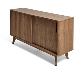 Sideboard Jahnke "WAVE SBS 145", braun (montana eiche), B:148cm H:76cm T:39,8cm, Holzwerkstoff, Sideboards, Sideboard, Retro-Stil, mit 2 Schiebet&uuml;ren, ca. 148 cm