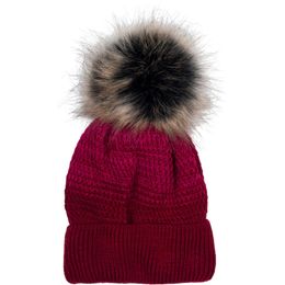 Bommelm&uuml;tze styleBREAKER "Strick Bommelm&uuml;tze mit Farbverlauf", Damen, rot (bordeaux, pink), 100% Polyacryl PAN., Modisch, M&uuml;tzen