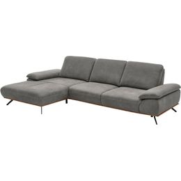Ecksofa DIE PLANBAR "PN-EM18063 L-Form", grau (granit), B:322cm H:89cm T:187cm, Sichtrahmen: Aus Spannplatte mit augesetzten Weildeiche funiert, Sofas, Ecksofa, wahlweise mit echt bezogenem R&uuml;cken und Sitztiefenverstellung