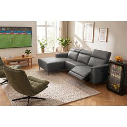 Ecksofa OTTO HOME "LUND, L-Form, 261cm, man. o. elektr. Relaxfunktion (mit USB-A)", grau, B:261cm H:97cm T:179cm, Echtleder 100% Echtleder;Kunstleder 100% Polyurethan, Sofas, Ecksofa, und Kopfteilverstellung