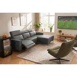Ecksofa OTTO HOME "LUND, L-Form, 261cm, man. o. elektr. Relaxfunktion (mit USB-A)", grau, B:261cm H:97cm T:179cm, Echtleder 100% Echtleder;Kunstleder 100% Polyurethan, Sofas, Ecksofa, und Kopfteilverstellung