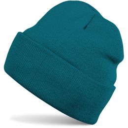 Strickm&uuml;tze styleBREAKER "Winter Strickm&uuml;tze mit Krempe", Damen, blau (petrol), Obermaterial: 100% Polyacryl PAN., Modisch, M&uuml;tzen Strickm&uuml;tze